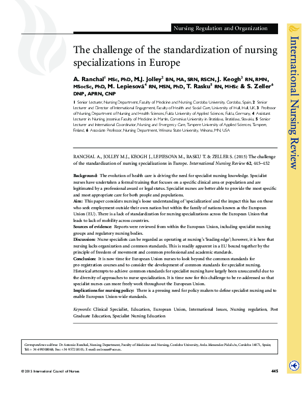 (PDF) The challenge of the standardization of nursing specializations ...