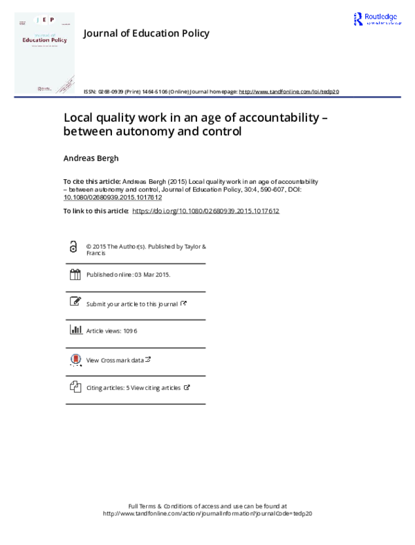 (PDF) Local quality work in an age of accountability – between autonomy ...