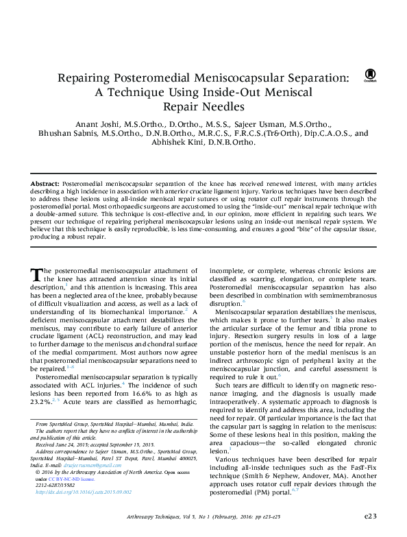 (PDF) Repairing Posteromedial Meniscocapsular Separation: A Technique ...