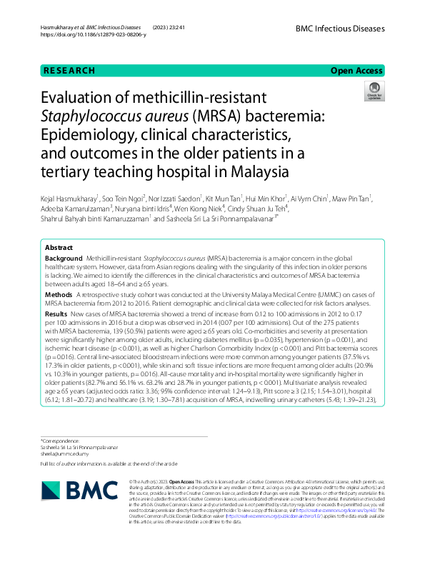 (PDF) Evaluation of methicillin-resistant Staphylococcus aureus (MRSA) bacteremia: Epidemiology ...