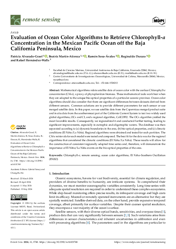 Pdf Evaluation Of Ocean Color Algorithms To Retrieve Chlorophyll A Concentration In The