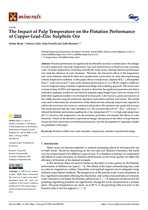 (PDF) The Impact of Pulp Temperature on the Flotation Performance of ...