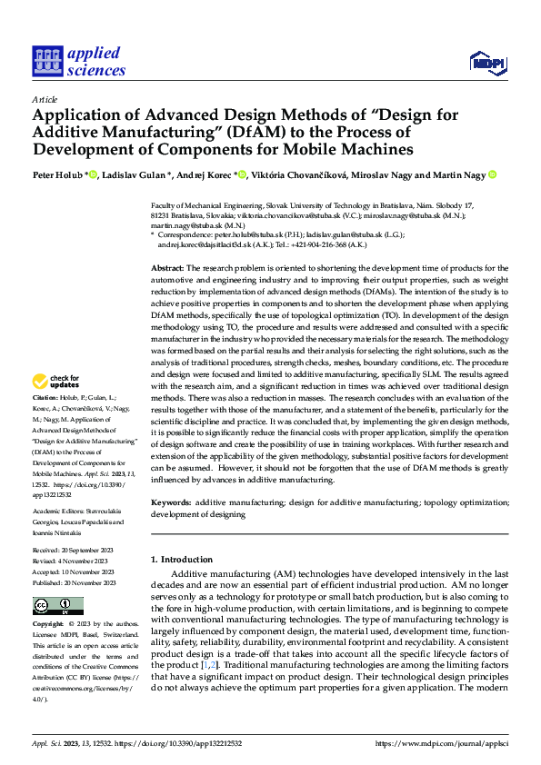 (PDF) Application of Advanced Design Methods of “Design for Additive Manufacturing” (DfAM) to ...