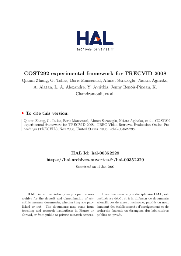 (PDF) COST292 experimental framework for TRECVID 2008