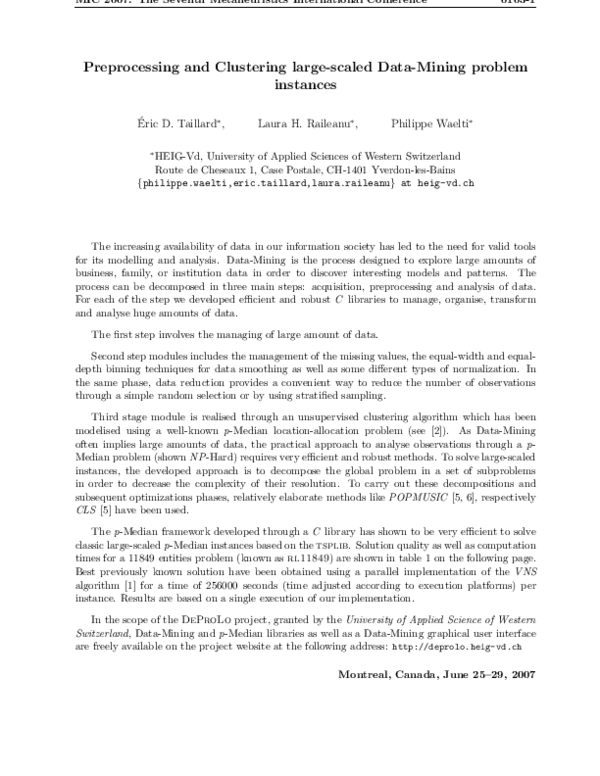 (PDF) Preprocessing and Clustering large-scaled Data-Mining problem instances