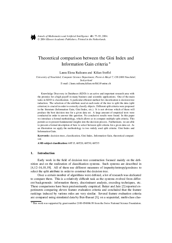 (PDF) Theoretical Comparison between the Gini Index and Information ...