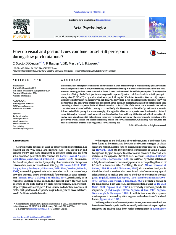 (PDF) How do visual and postural cues combine for self-tilt perception ...