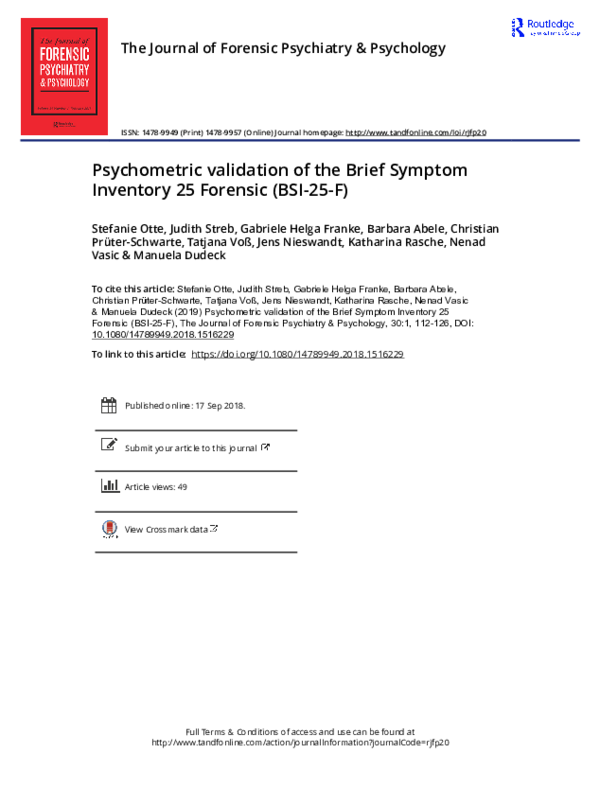 (PDF) Psychometric validation of the Brief Symptom Inventory 25 ...