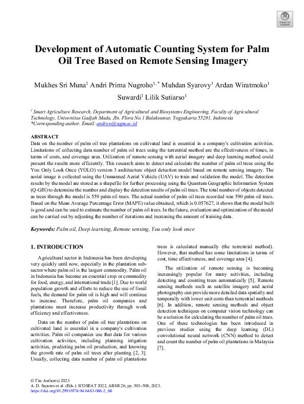 (PDF) Development of Automatic Counting System for Palm Oil Tree Based ...