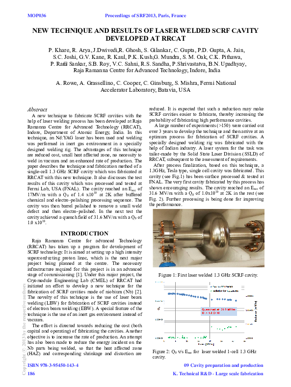 (PDF) New Technique and Results of Laser Welded SCRF Cavity Developed ...