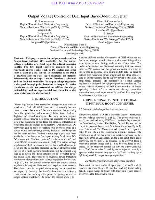 (PDF) Output voltage control of dual input buck-boost converter