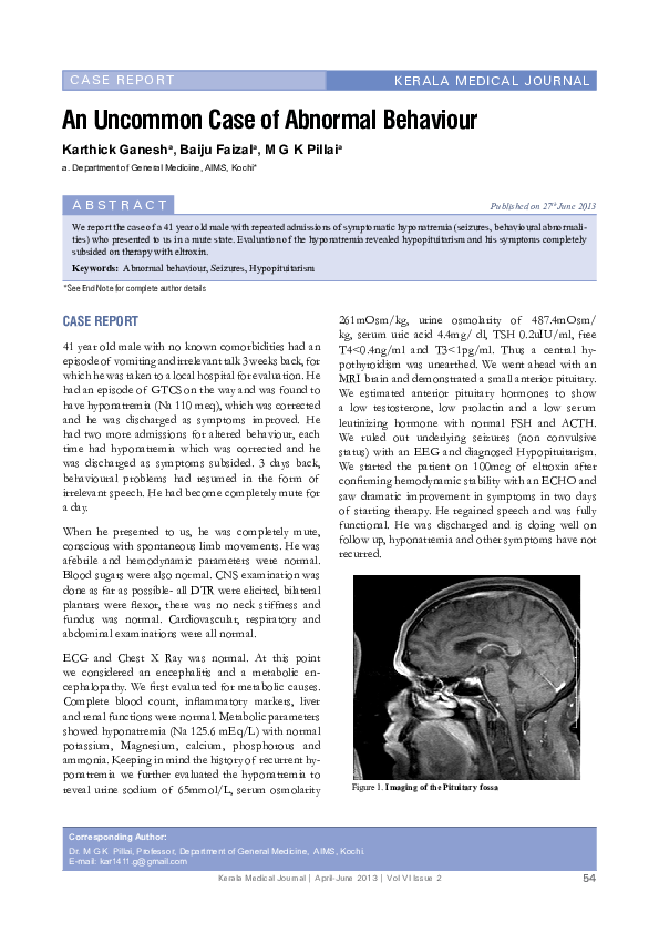 (PDF) An uncommon case of abnormal behaviour