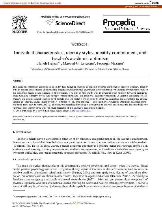 (PDF) Identity Styles and Teacher Optimism