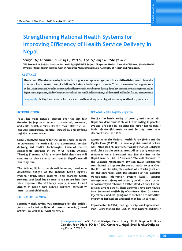 (PDF) Strengthening national health systems for improving efficiency of ...