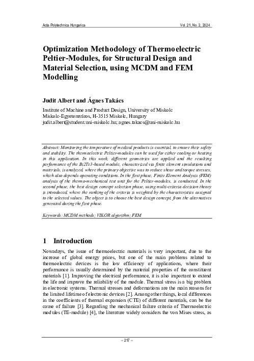 (PDF) Optimization Methodology of Thermoelectric Peltier-Modules, for Structural Design and ...