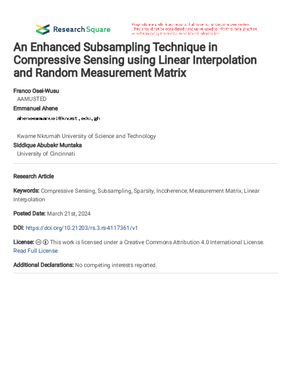 (PDF) An Enhanced Subsampling Technique in Compressive Sensing using Linear Interpolation and ...