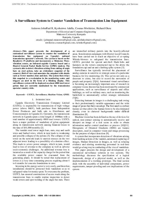 (PDF) A Surveillance System to Counter Vandalism of Transmission Line ...