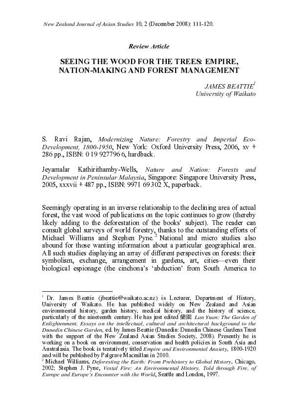 (PDF) Seeing the Wood for the Trees: Empire, Nation-Making and Forest Management