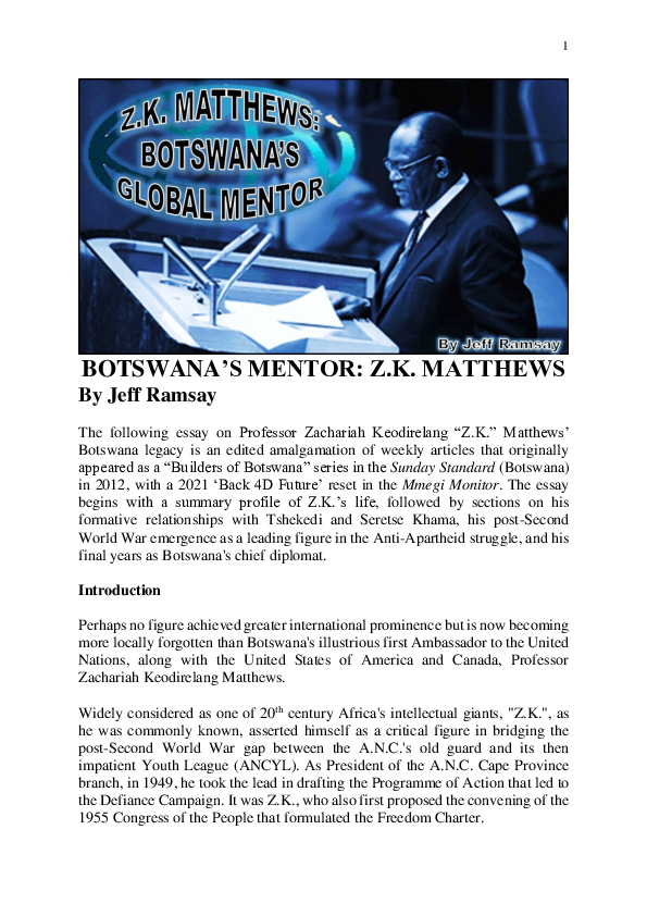 (PDF) BOTSWANA'S GLOBAL MENTOR - Z.K. MATTHEWS