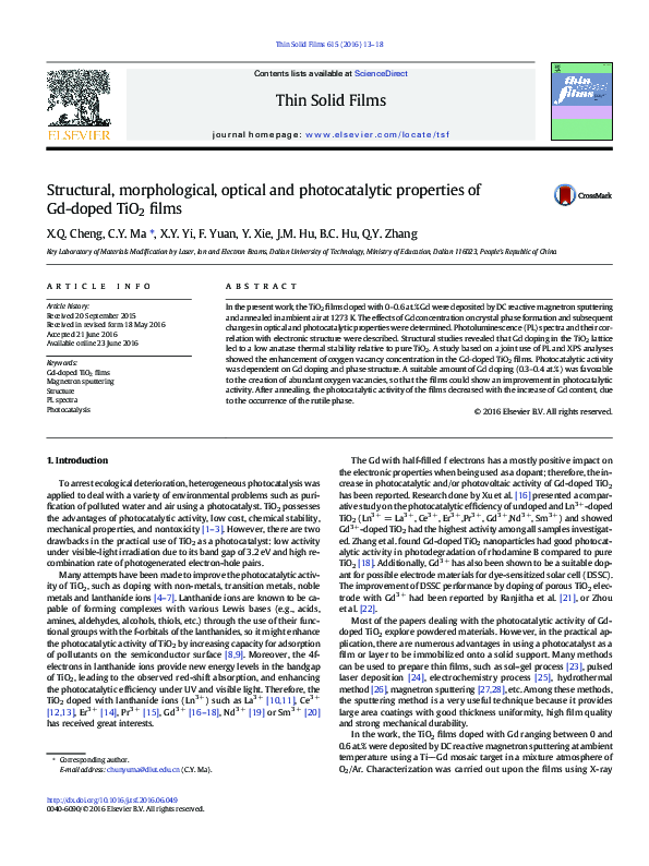 (PDF) Structural, morphological, optical and photocatalytic ...