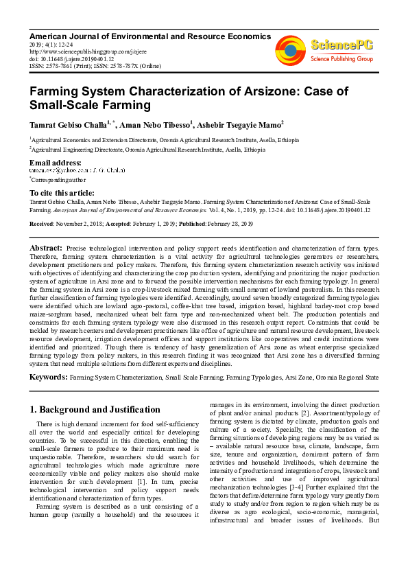 (PDF) Farming System Characterization of Arsizone: Case of Small-Scale ...