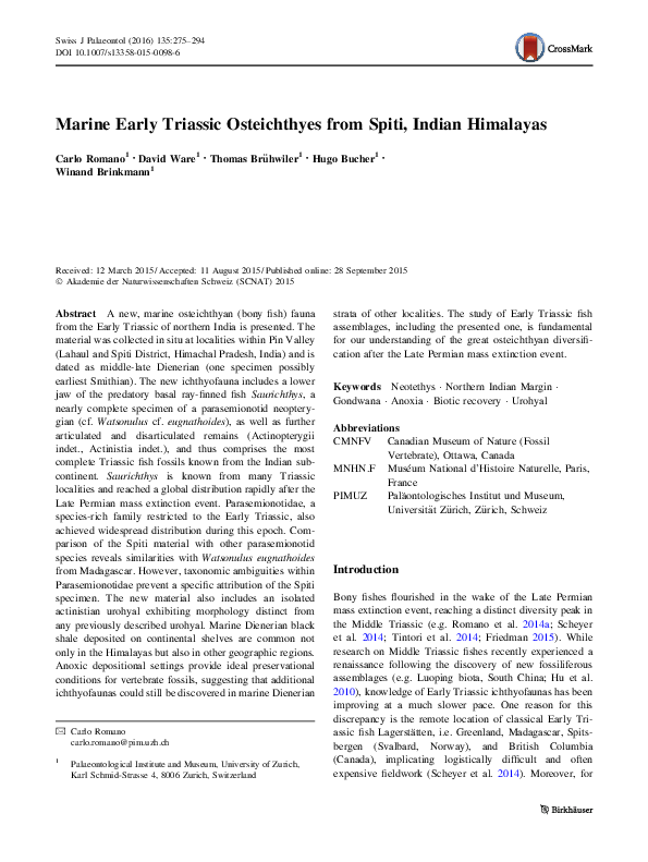 (PDF) Marine Early Triassic Osteichthyes from Spiti, Indian Himalayas