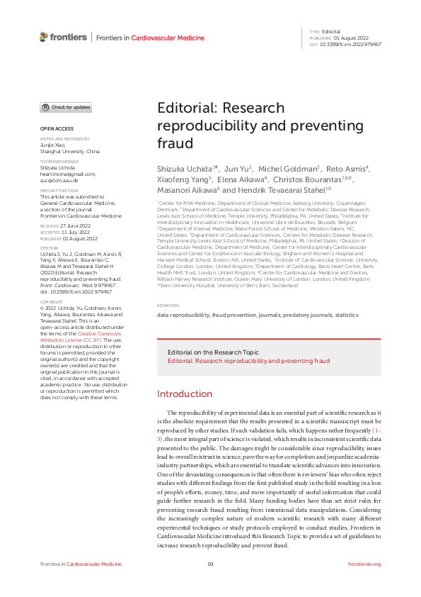 (PDF) Editorial: Research reproducibility and preventing fraud