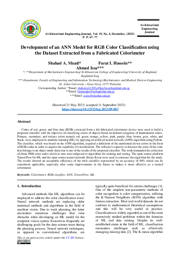 (PDF) Development of an ANN Model for RGB Color Classification using ...