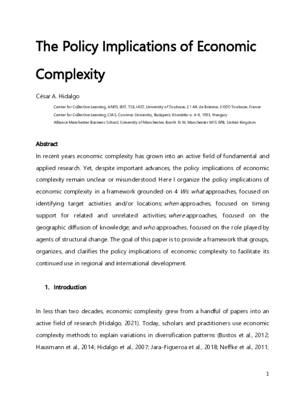 (PDF) The Policy Implications of Economic Complexity