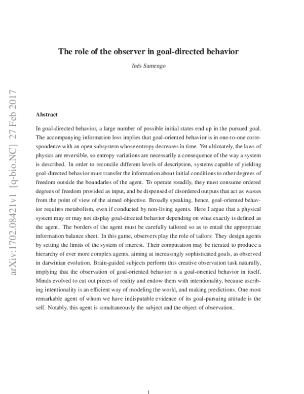 (PDF) The role of the observer in goal-directed behavior