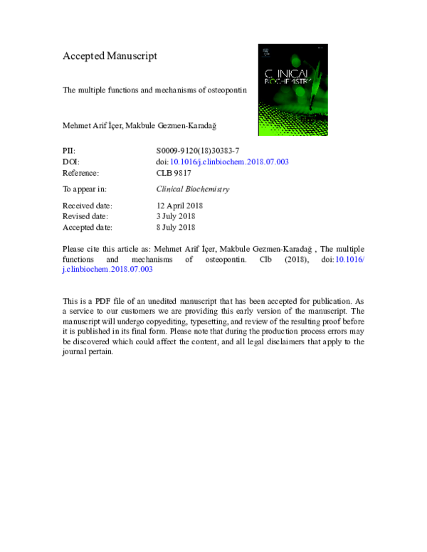 (PDF) The multiple functions and mechanisms of osteopontin
