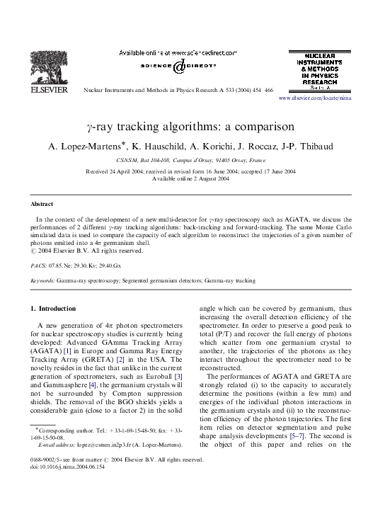 (PDF) Γγ-Ray Tracking Algorithms: A Comparison