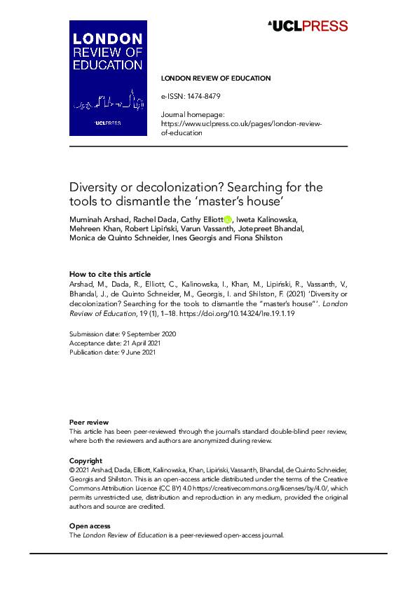 (PDF) Diversity or decolonization? Searching for the tools to dismantle ...