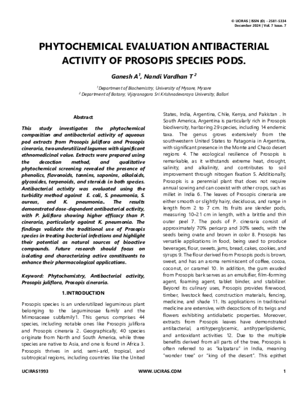 (PDF) PHYTOCHEMICAL EVALUATION ANTIBACTERIAL ACTIVITY OF PROSOPIS SPECIES PODS.