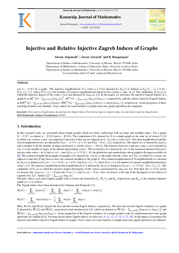 (PDF) Injective and Relative Injective Zagreb Indıces of Graphs