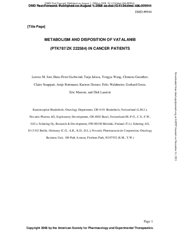 (PDF) Metabolism and Disposition of Vatalanib (PTK787/ZK-222584) in ...