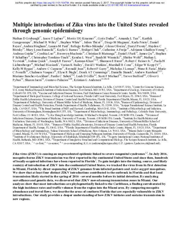 (PDF) Multiple introductions of Zika virus into the United States ...