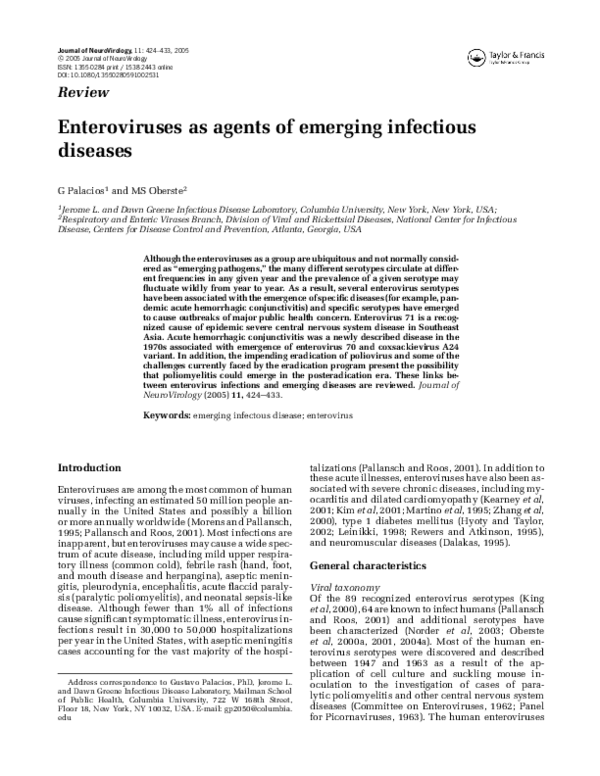 (PDF) Enteroviruses as agents of emerging infectious diseases