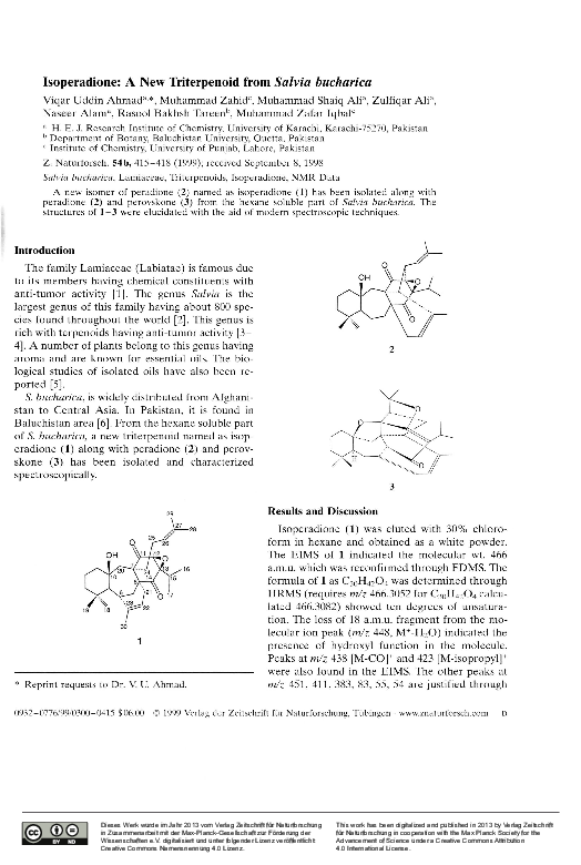 (PDF) Isoperadione: A New Triterpenoid from Salvia bucharica | Naseer ...