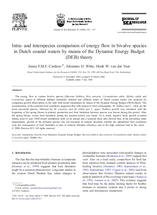 (PDF) Intra- and interspecies comparison of energy flow in bivalve ...