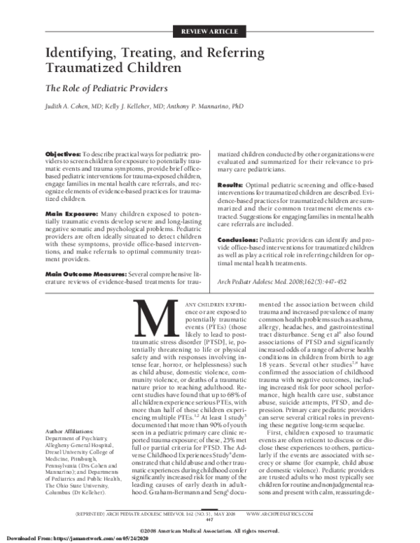 (PDF) Identifying, Treating, and Referring Traumatized Children