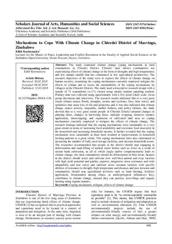 (PDF) Mechanisms to Cope With Climate Change in Chiredzi District of ...