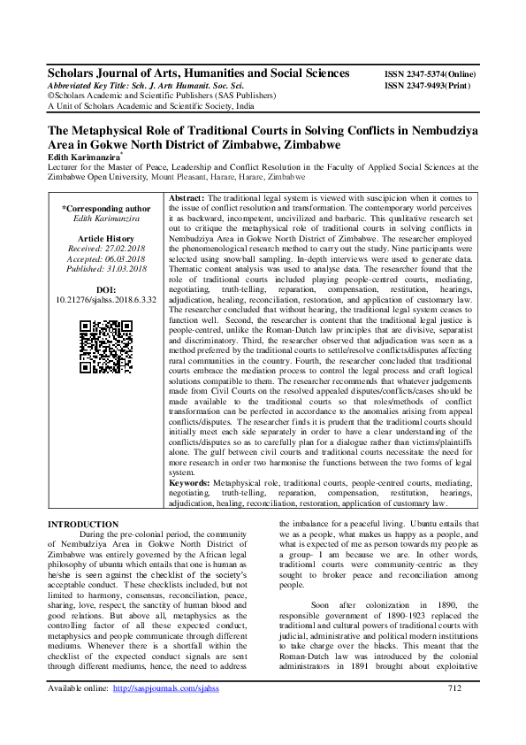 (PDF) The Metaphysical Role of Traditional Courts in Solving Conflicts ...