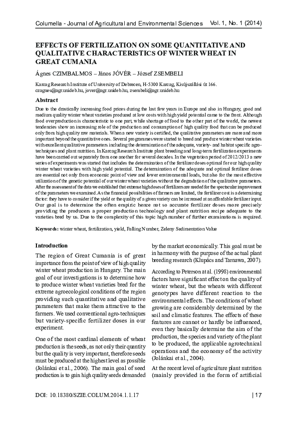 (PDF) Effects of fertilization on some quantitative and qualitative ...