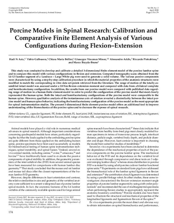 (PDF) Porcine models in spinal research: calibration and comparative finite element analysis of ...