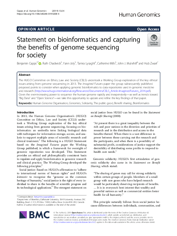 (PDF) Statement on bioinformatics and capturing the benefits of genome ...