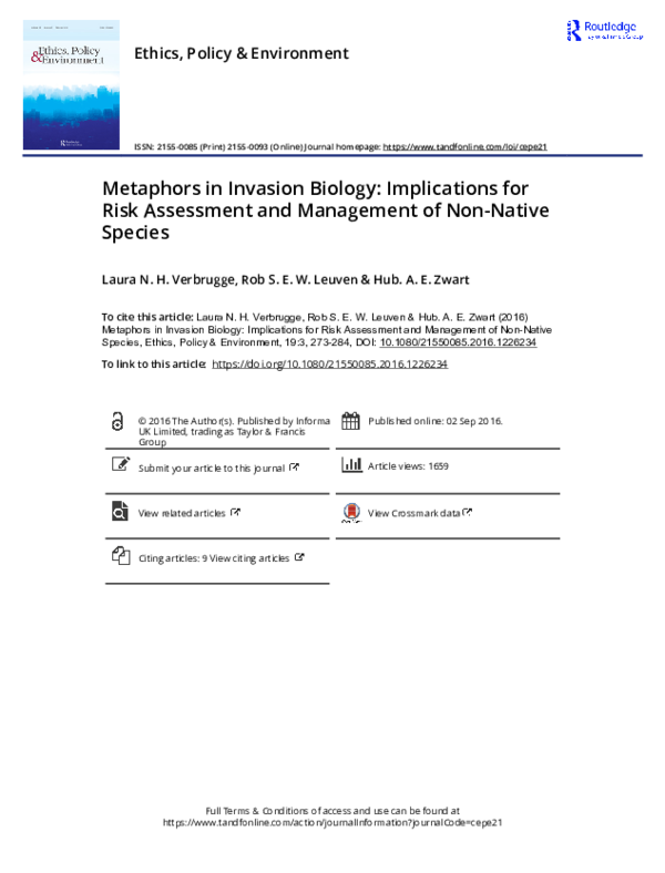 (PDF) Metaphors in Invasion Biology: Implications for Risk Assessment ...