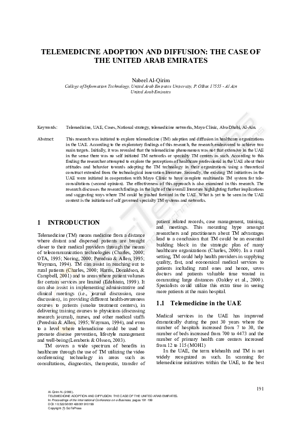 (PDF) Telemedicine Adoption and Diffusion: The Case of the United Arab ...