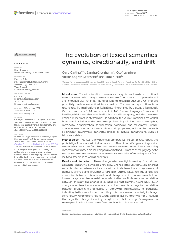 (PDF) The evolution of lexical semantics dynamics, directionality, and drift