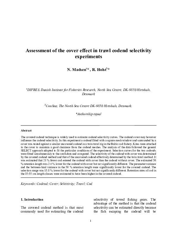(PDF) Assessment of the cover effect in trawl codend selectivity ...